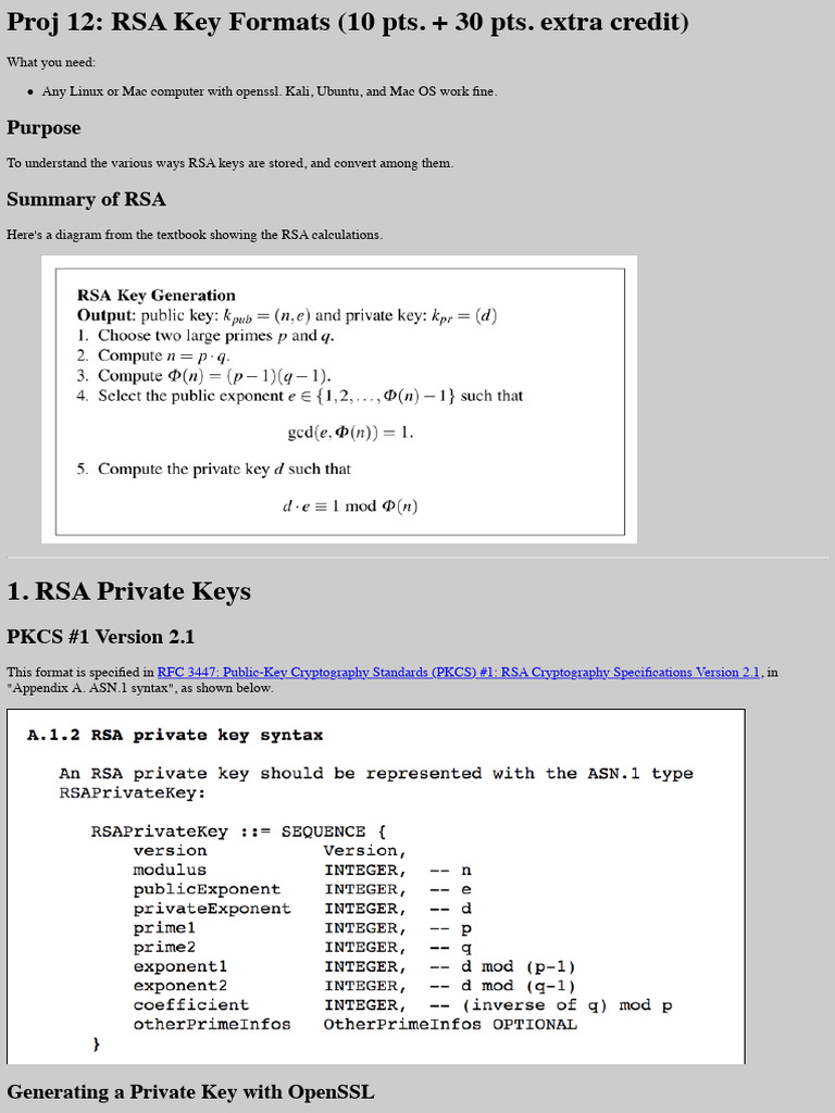 Proj 12_ RSA Key Formats (10 Pts. + 30 Pts. Extra Credit) | PDF ...