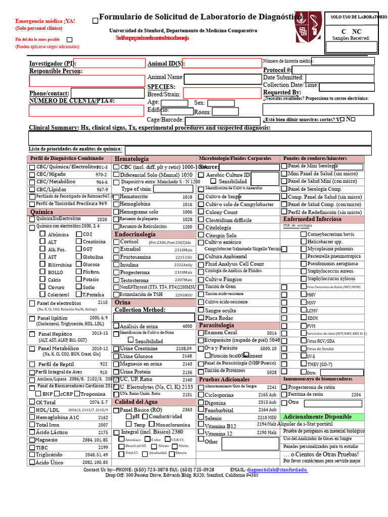 Formulario de Solicitud de Laboratorio Diagnóstico PDF | PDF | Laboratorios