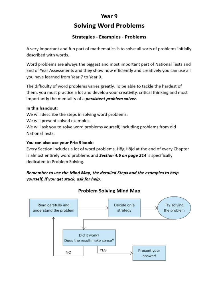 9ma Solving Word Problems | PDF | Algebra | Arithmetic