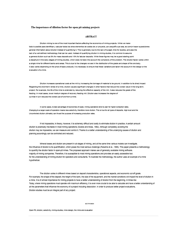 The Importance of Dilution Factor For Open Pit Mining Projects | PDF ...