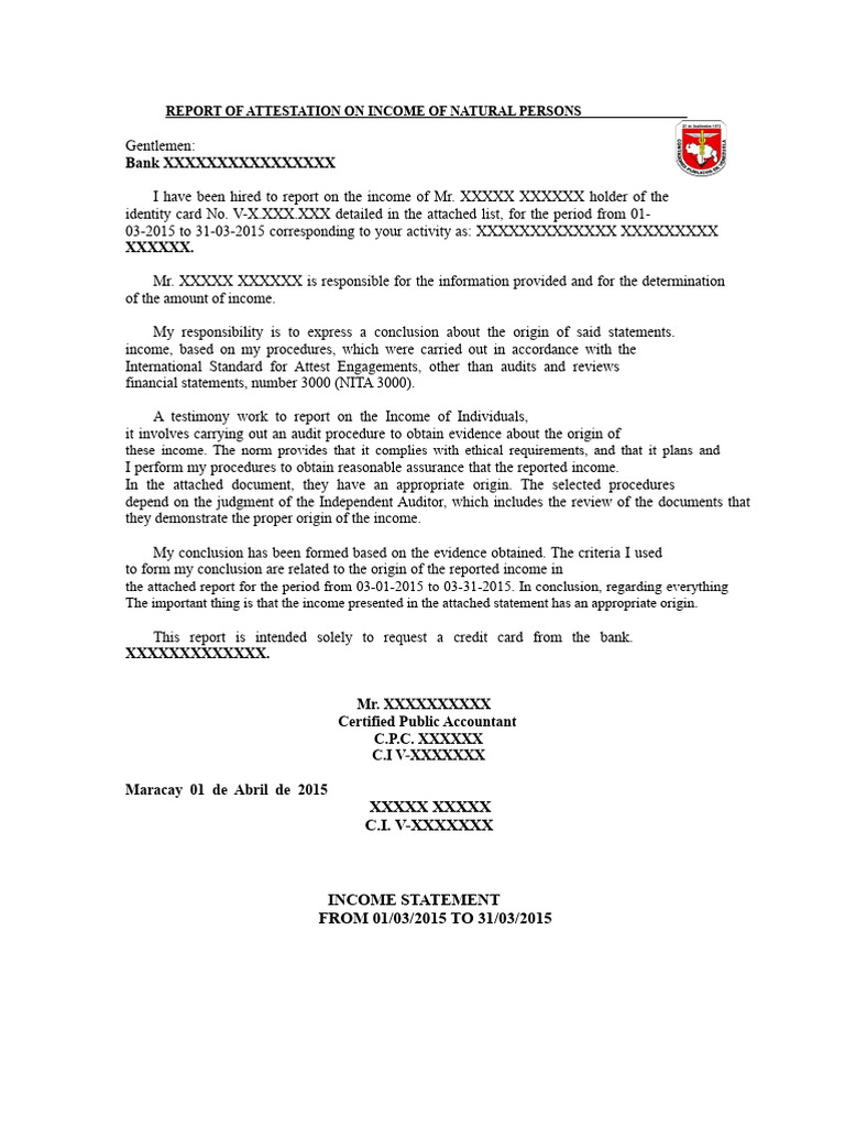 Income Attestation Report for Mr. XXXXX | PDF | Audit | Business