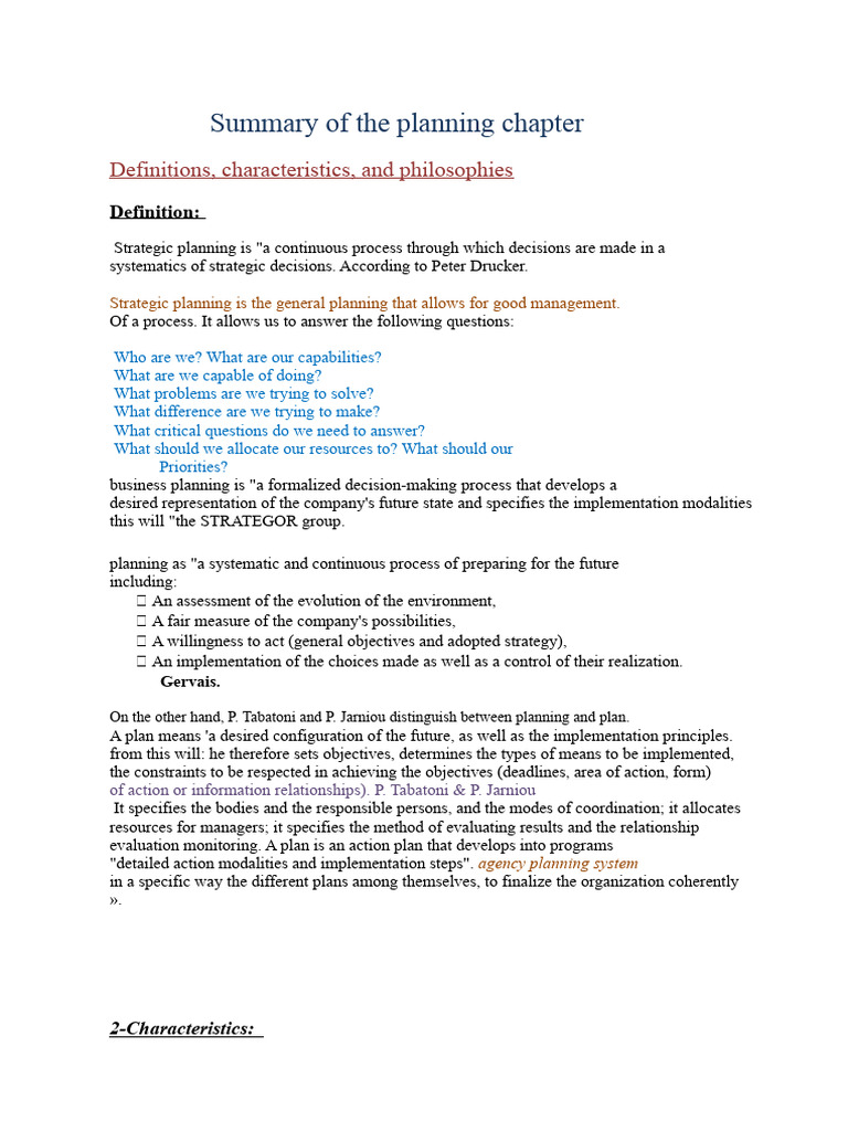 Strategic Planning: Definitions and Characteristics | PDF | Planning ...