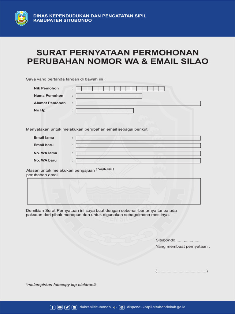 Permohonan Perubahan WA dan Email Dukcapil | PDF