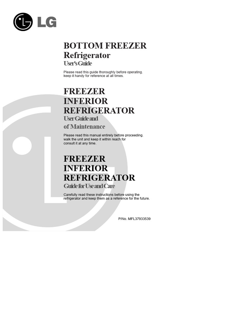 LG Refrigerator Manual | PDF | Refrigerator | Chlorofluorocarbon