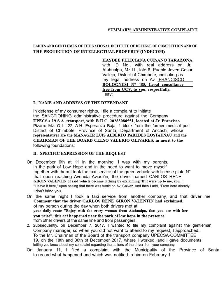 Administrative Complaint Against UPECSA | PDF