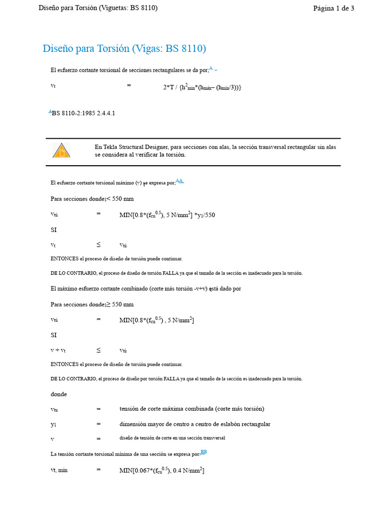 Diseño para Torsión (Vigas BS 8110) | PDF | Viga (Estructura ...