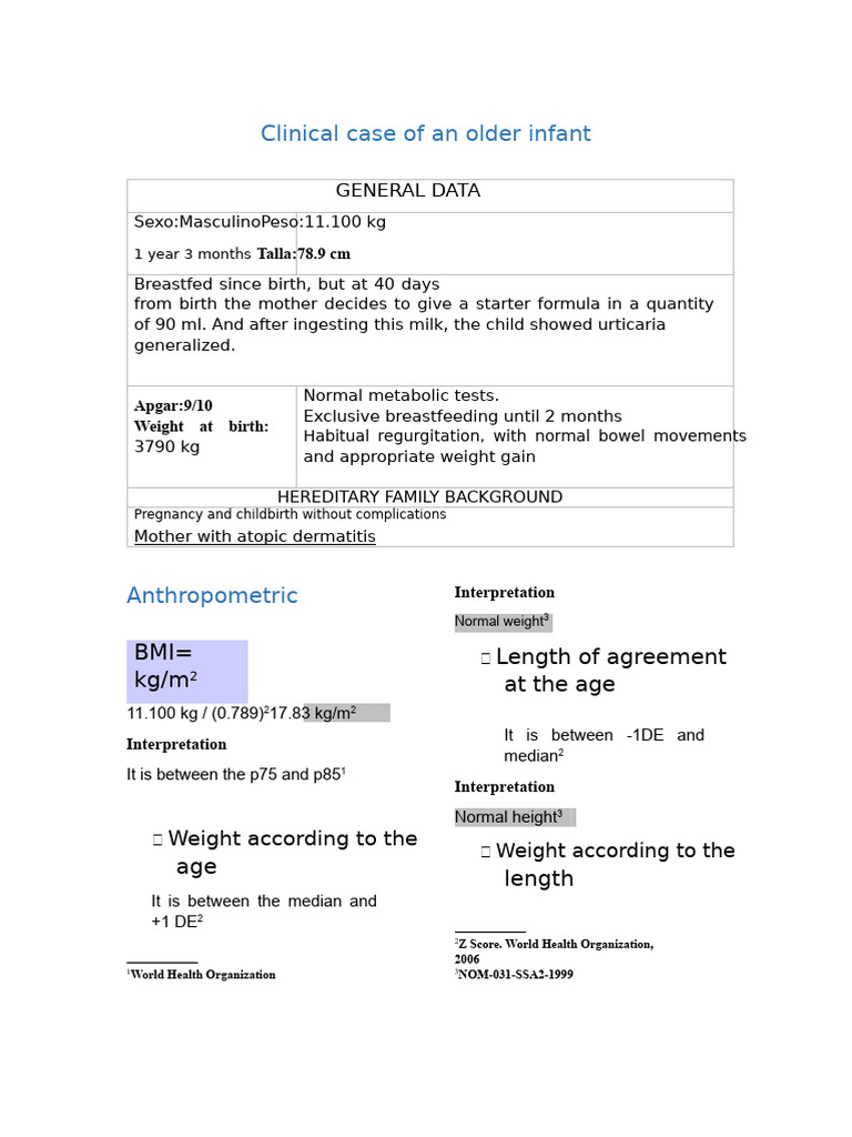 Clinical Case Study: Infant Nutrition and Health | PDF | Foods ...