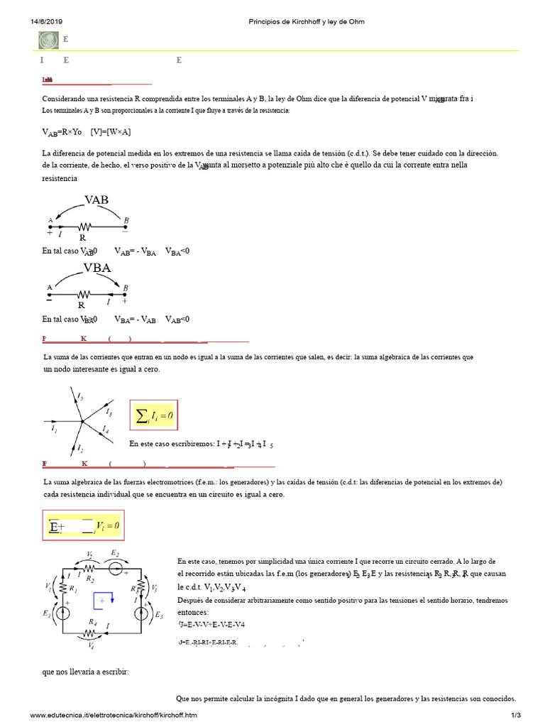 Principios de Kirchhoff y Ley de Ohm | PDF | voltaje | Fenomeno fisico