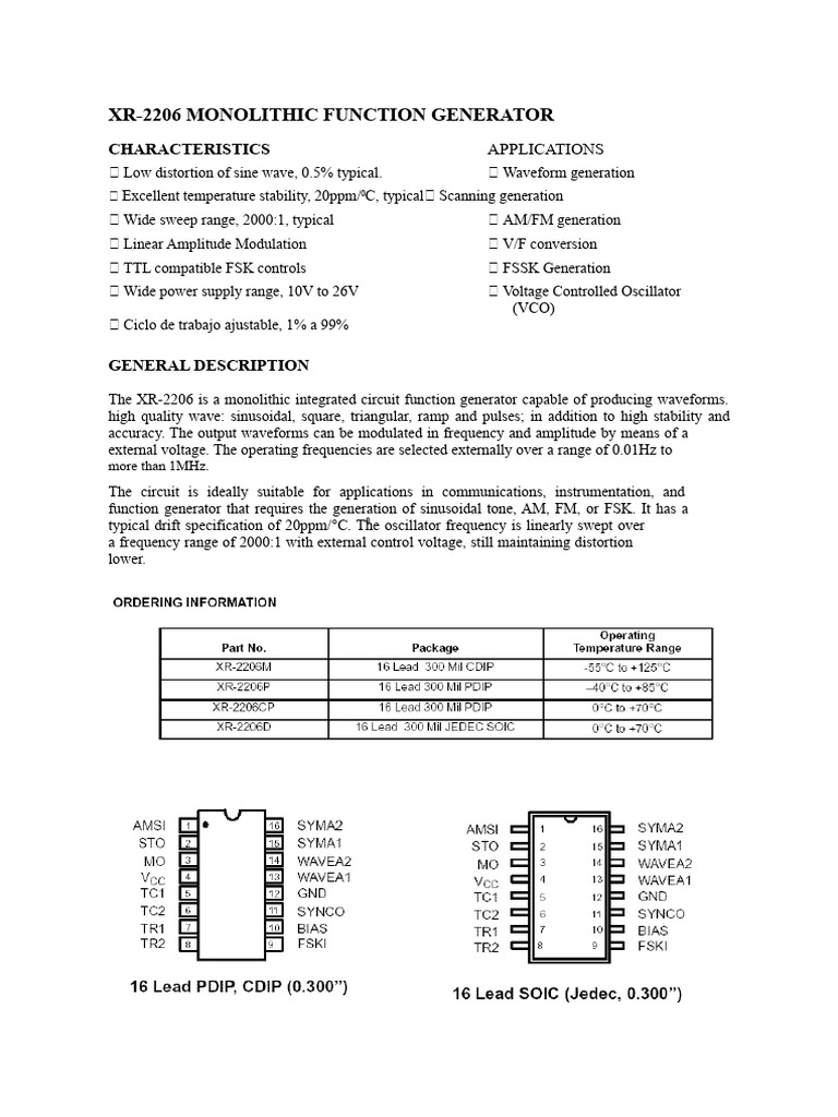 XR2206 Integrated Circuit For Generating Waveforms | PDF | Amplitude ...