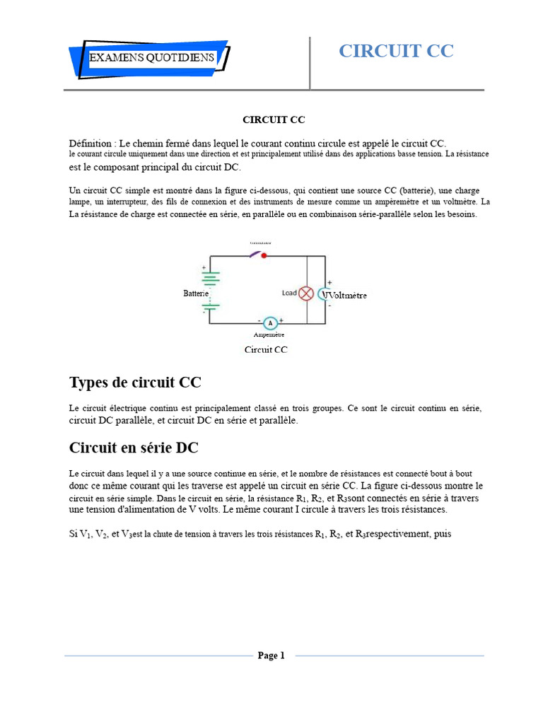 Types de Circuits CC : Série, Parallèle, Mixte | PDF | Courant continu ...