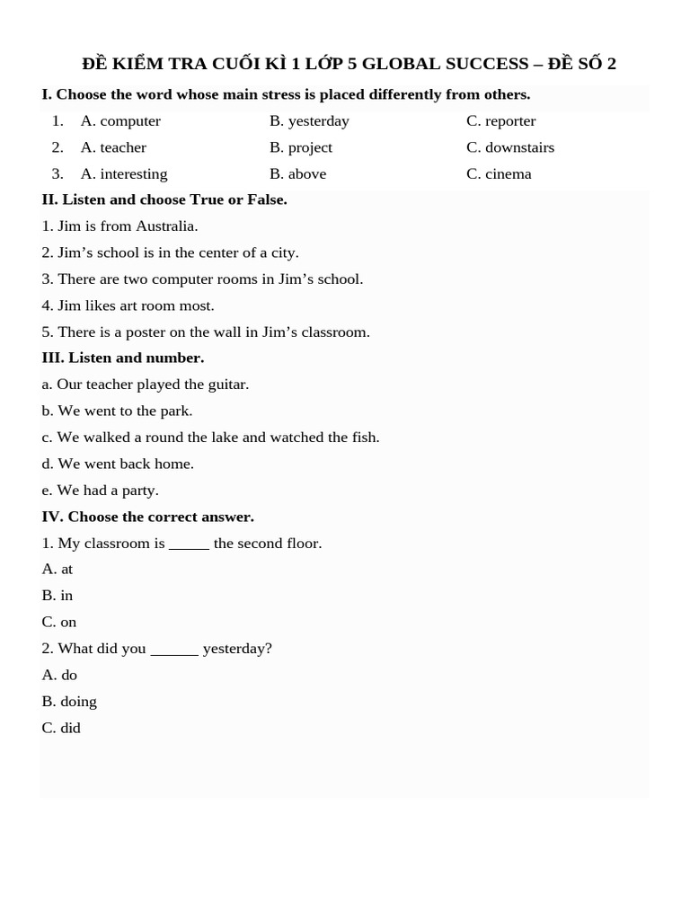 Grade 5 English Test Practice | PDF