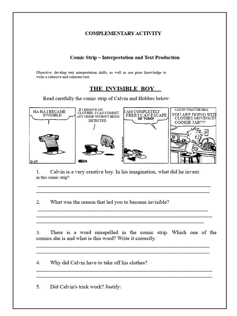 Comic Strip Analysis: The Invisible Boy | PDF | Comics