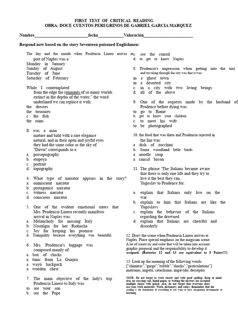 Critical Reading Test: Garcia Marquez | PDF