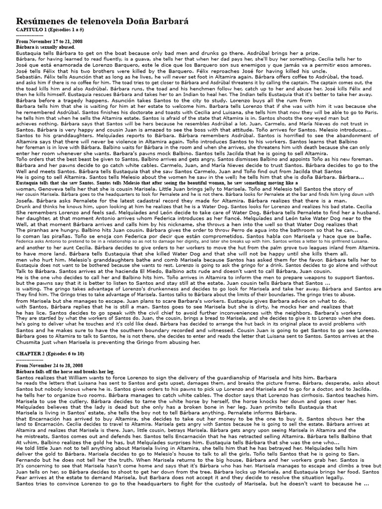 Summaries of the Telenovela Doña Barbara.doc | PDF