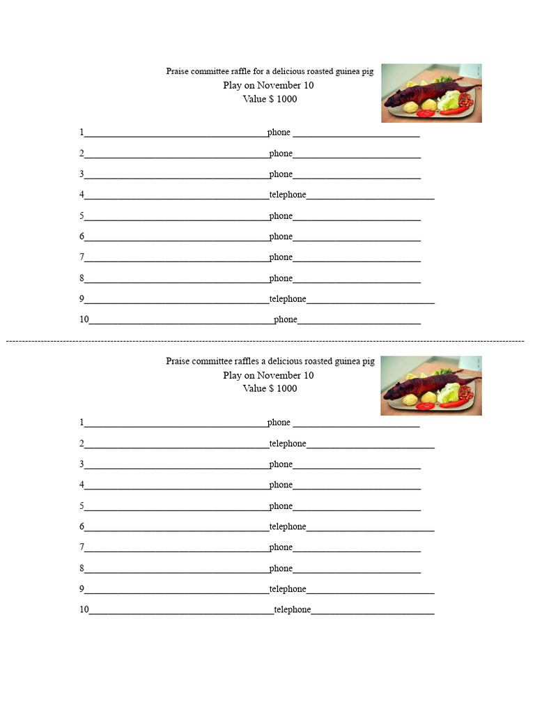 Roasted Guinea Pig Raffle on Nov 10 | PDF