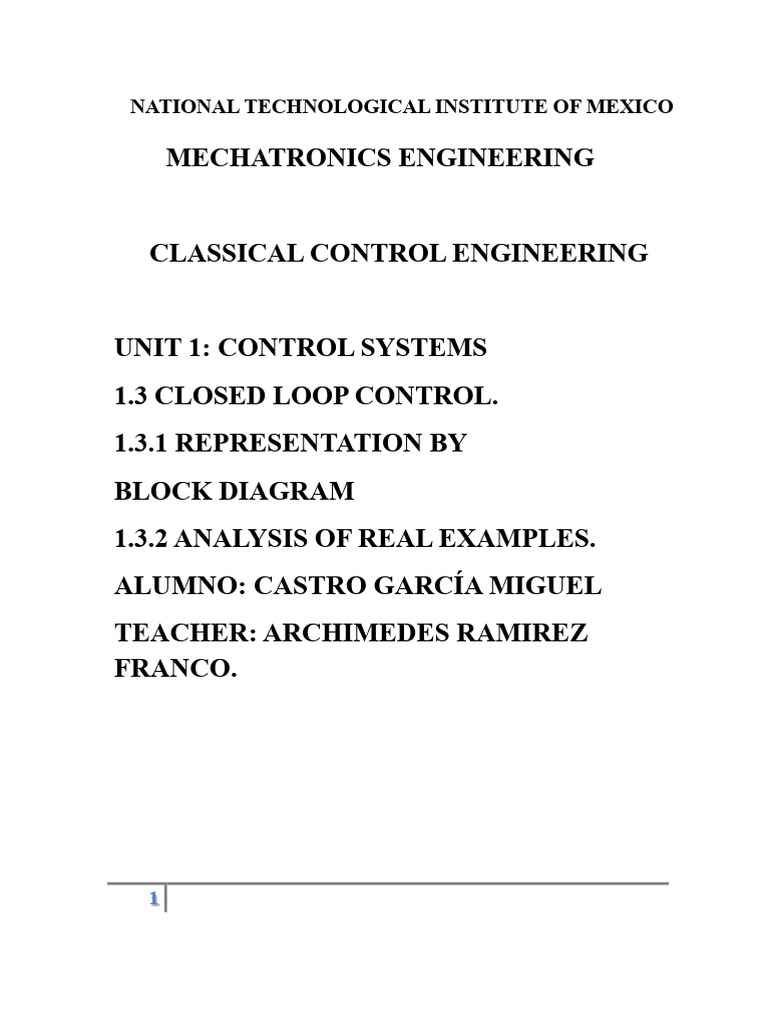 1.3 Closed Loop Control System | PDF | Instrumentation | Feedback