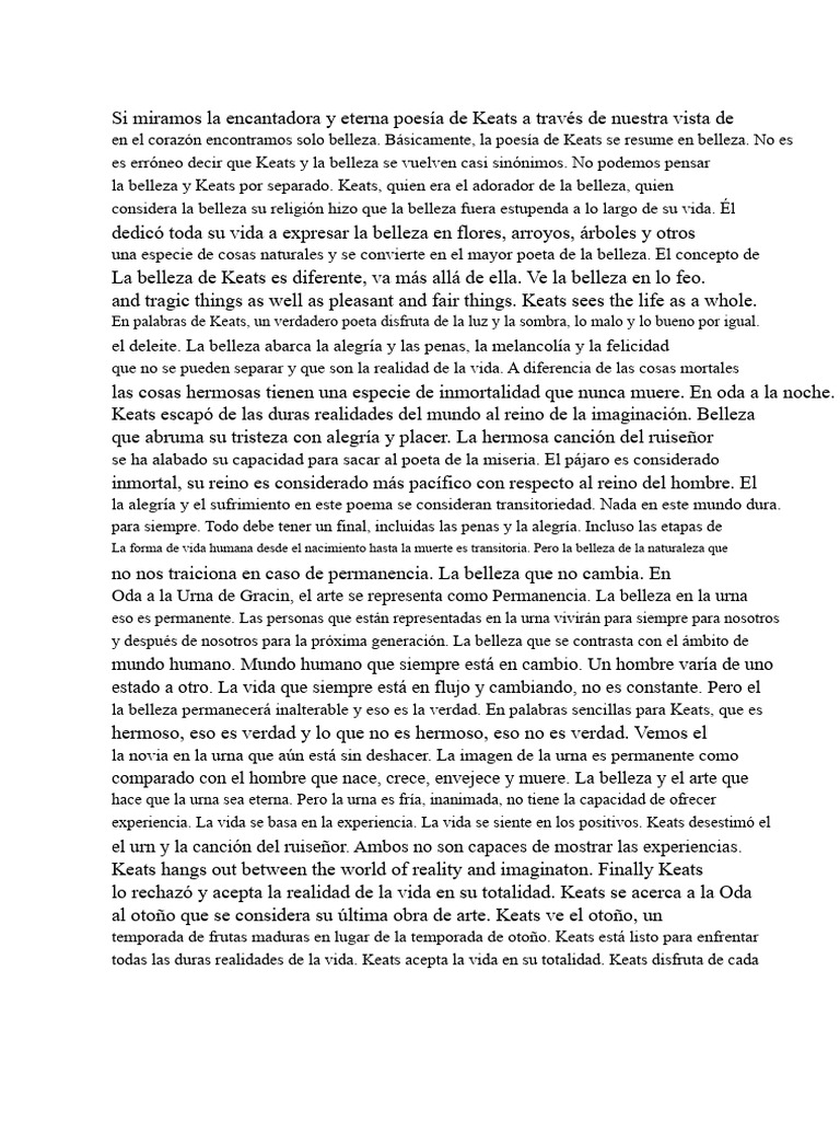 Keats es un poeta de la belleza. | PDF | John Keats | Belleza