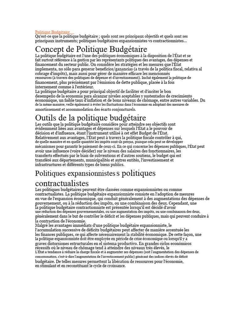 Comprendre la Politique Budgétaire | PDF | Déficit budgétaire | Impôts