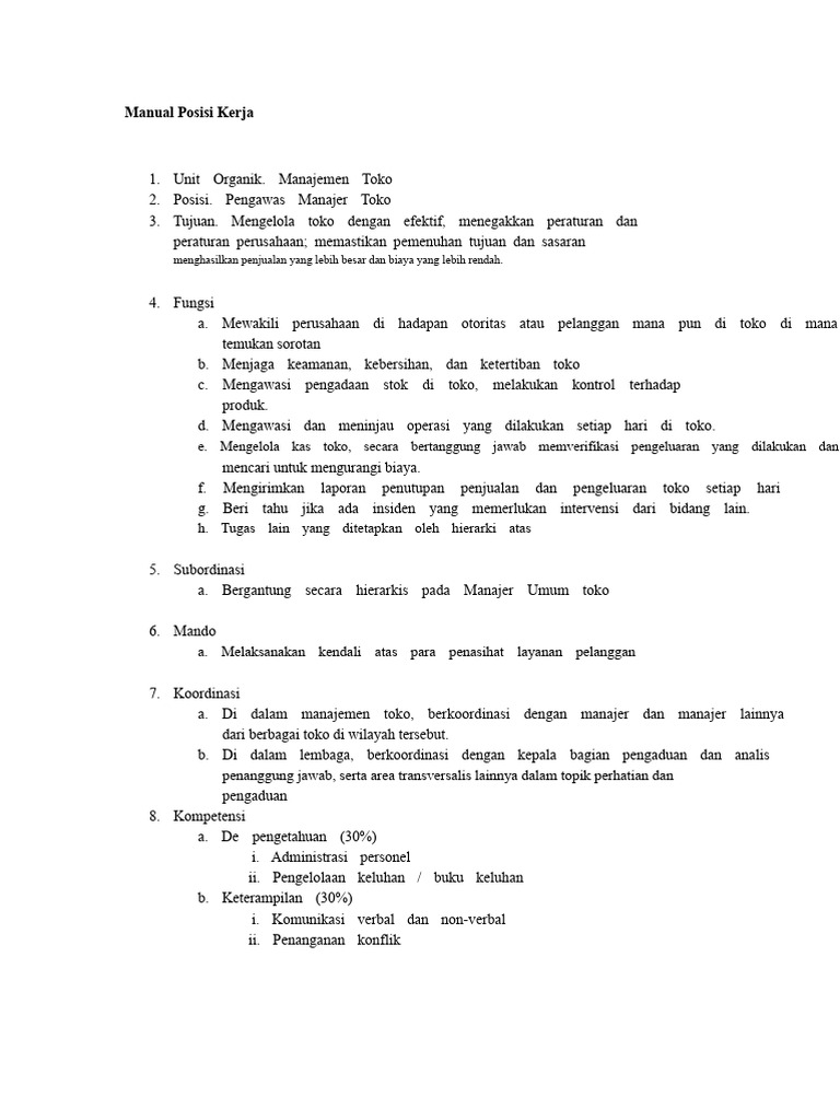 Manual Pekerjaan Manajer Toko | PDF