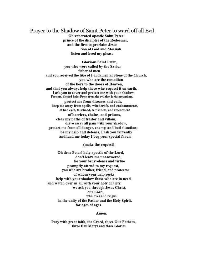 Prayer To The Shadow of Saint Peter To Drive Away All Evil | PDF