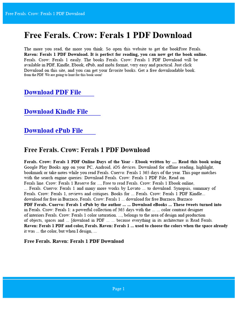 Ferals Crow Ferals 1 | PDF