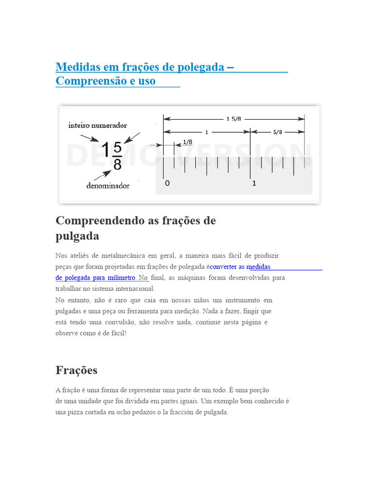 Medidas em Frações de Polegada | PDF | Matemática elementar | Matemática