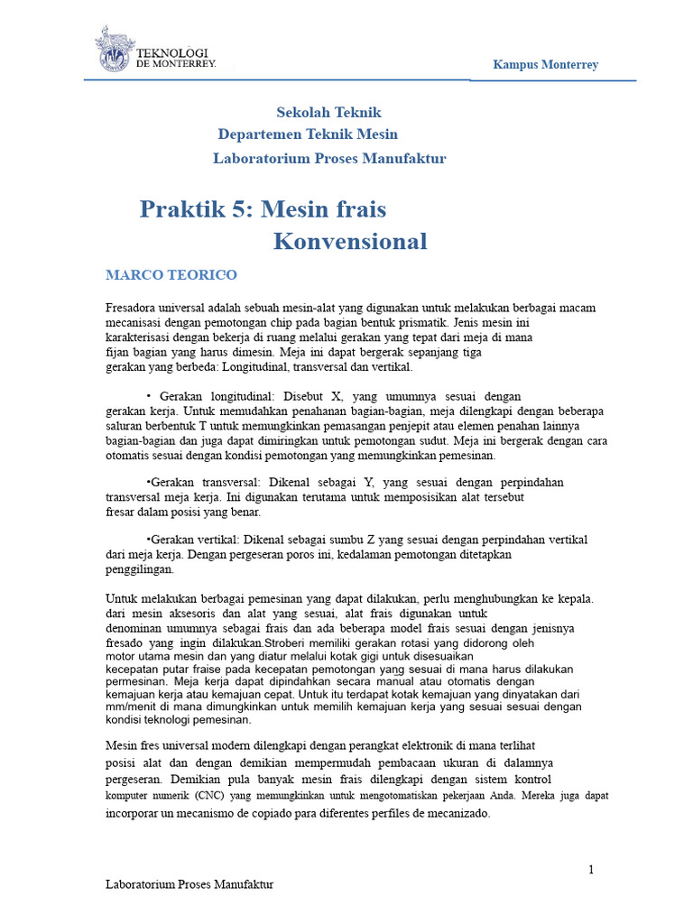 Mesin Frais: Teori dan Aplikasi | PDF