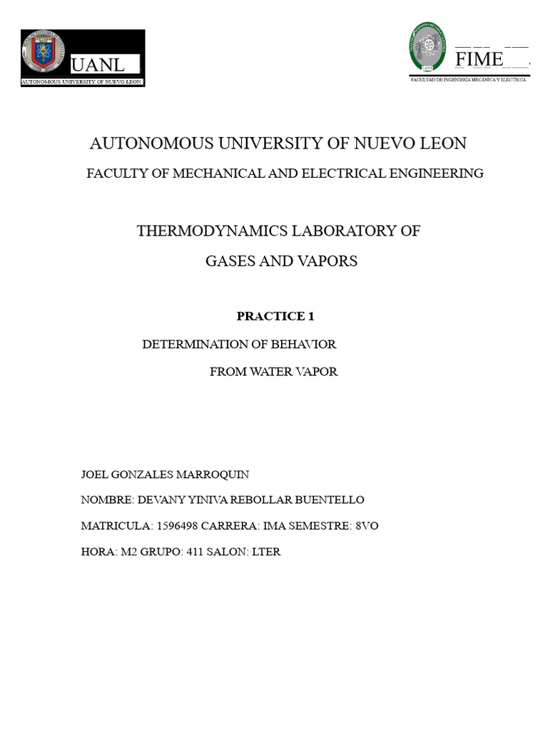 Practice #1 Thermodynamics of gases and vapors | PDF