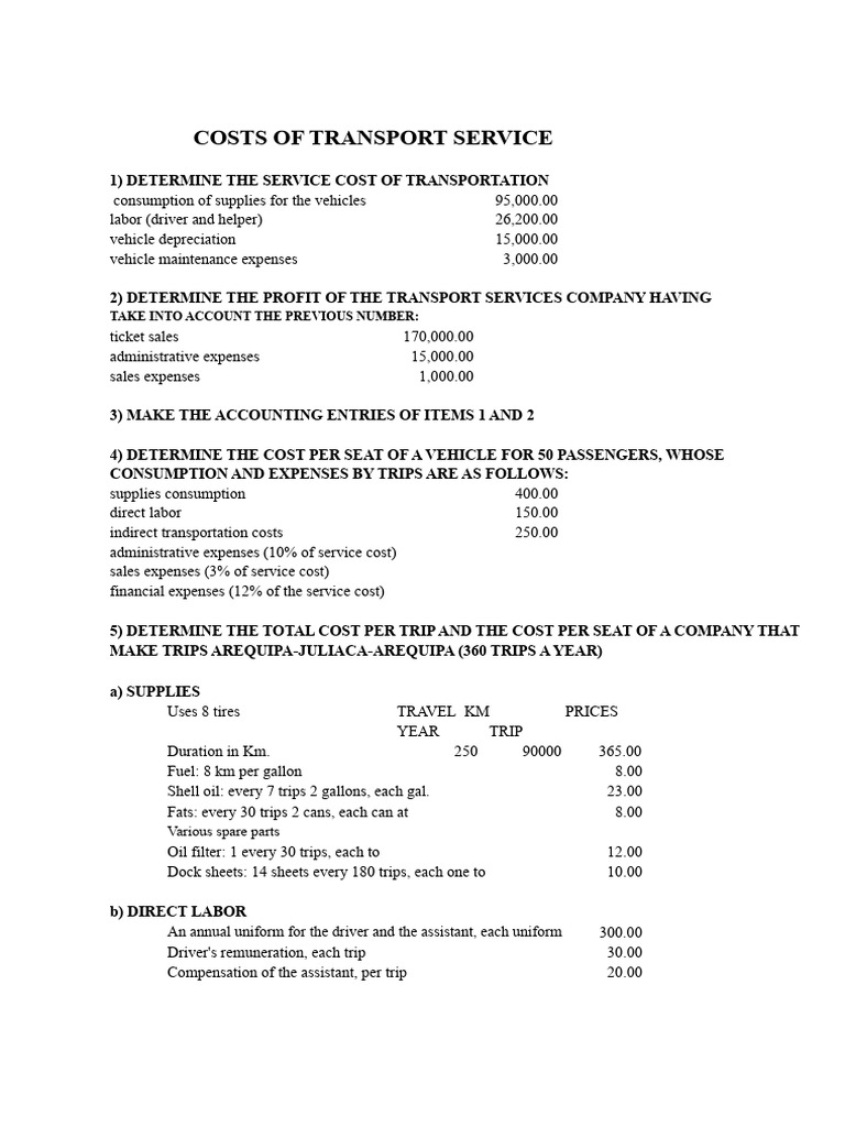 TRANSPORT COST PRACTICE FORMAT | PDF | Expense | Transport