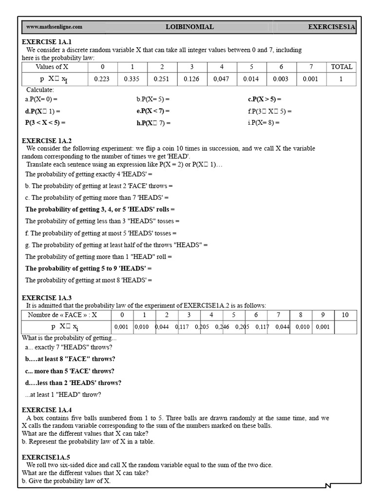 Ex1A - Random Variable - SOLUTION | PDF | Probability Distribution ...