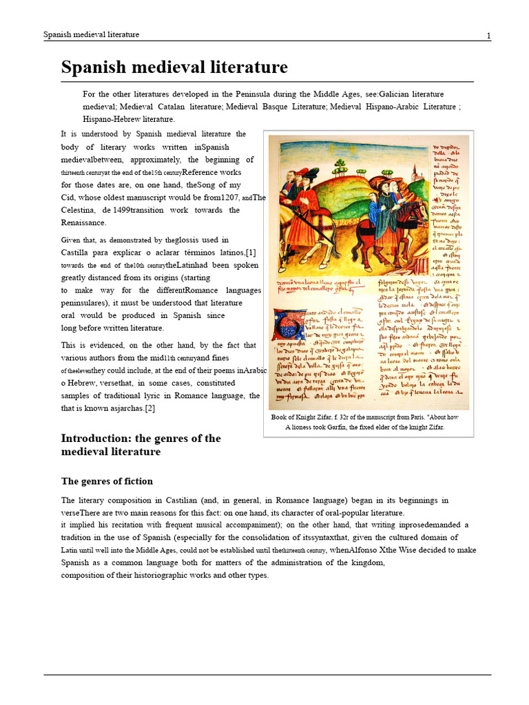 Spanish Medieval Literature Overview | PDF | Poetry | Chivalric Romance
