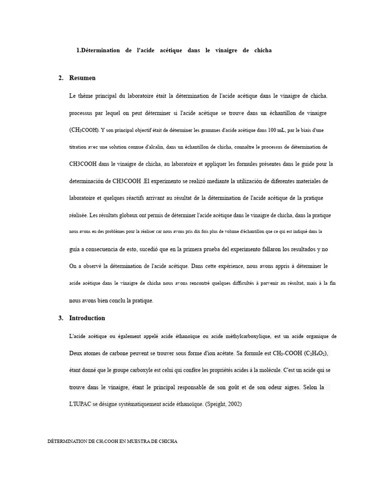 Détermination de l'acide acétique dans chicha | PDF | Acide acétique ...