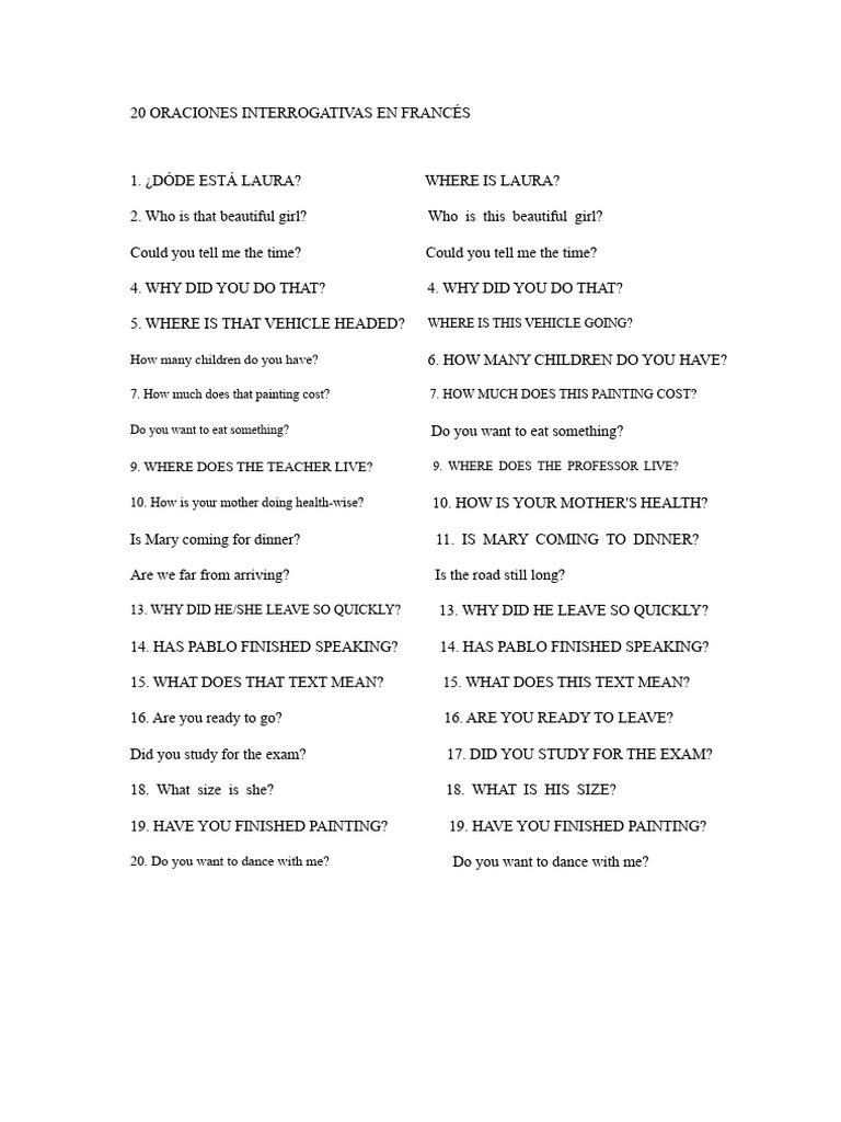 20 French Interrogative Sentences | PDF