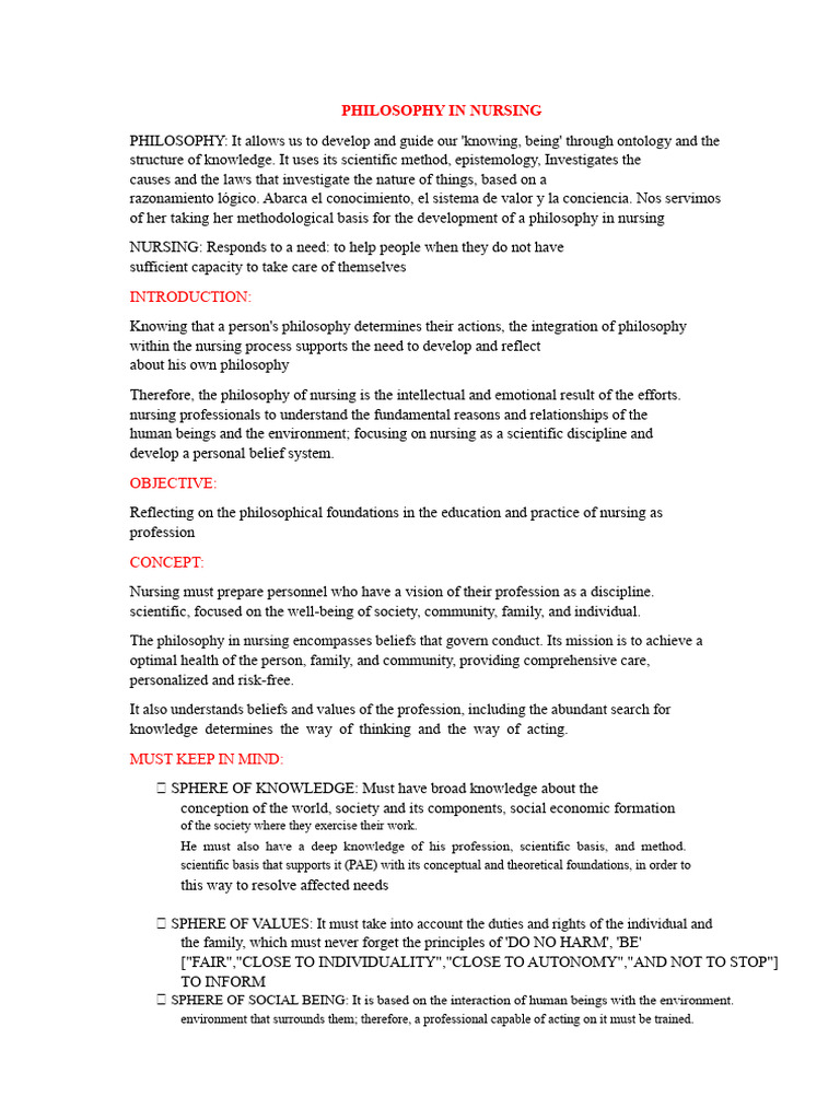 Philosophy of Nursing: Foundations & Ethics | PDF | Knowledge ...