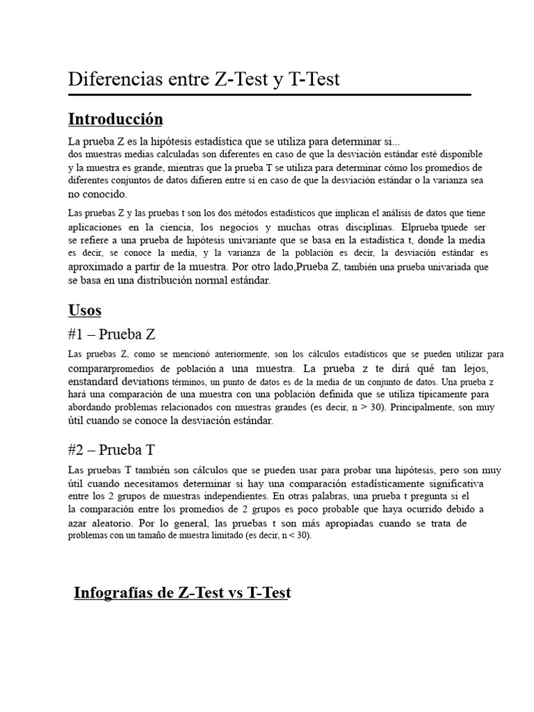Z-Test vs T-Test: Principales Diferencias | PDF | Desviación Estándar ...