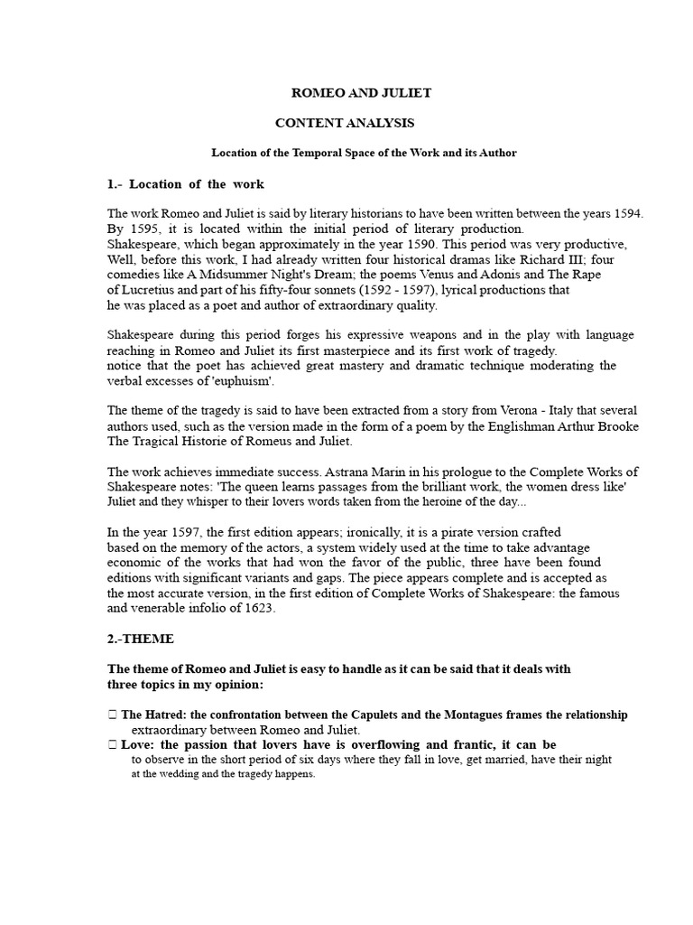 Romeo and Juliet: Themes and Analysis | PDF | Characters In Romeo And ...