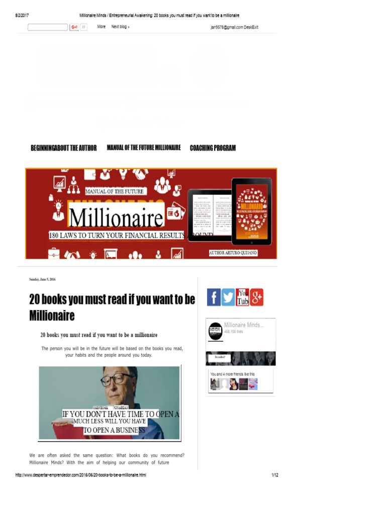 Millionaire Minds - Entrepreneurial Awakening - 20 Books You Must Read ...