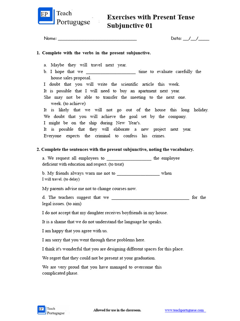 Worksheet on the Present Subjunctive 1 (1).pdf | PDF