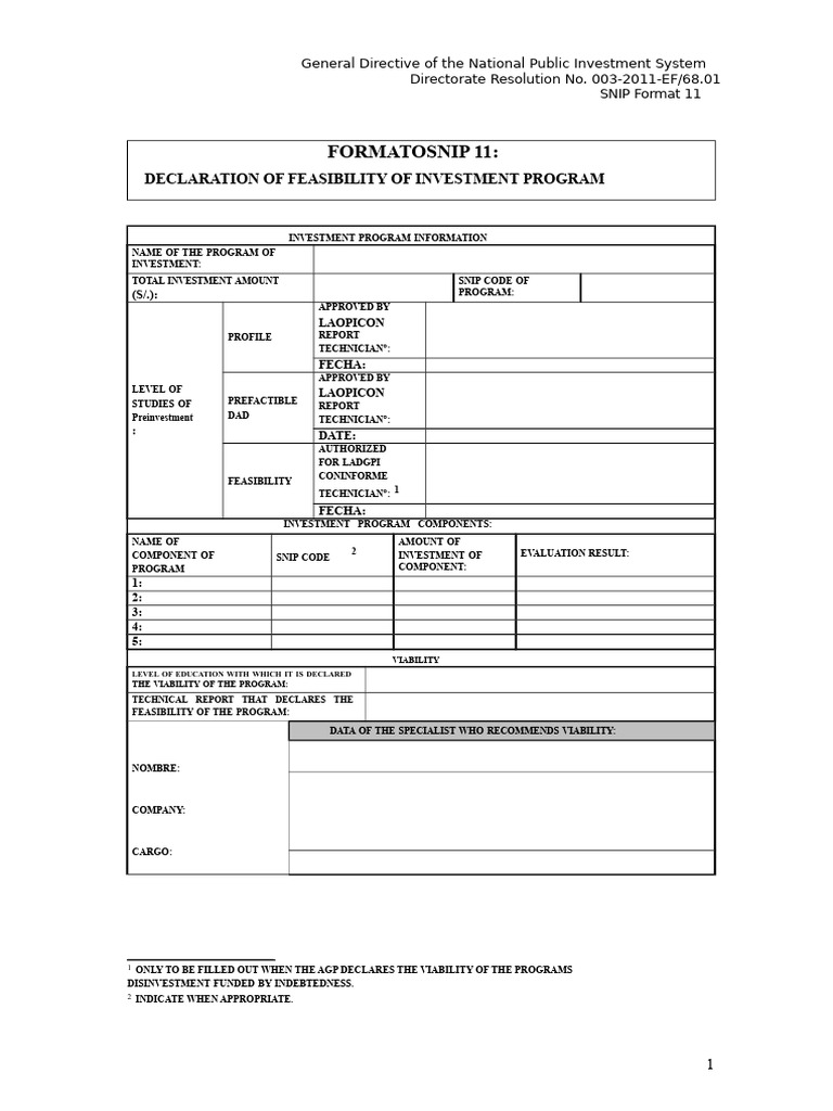 SNIP Format 11 INVESTMENT PROGRAM VIABILITY DECLARATION | PDF | Investing