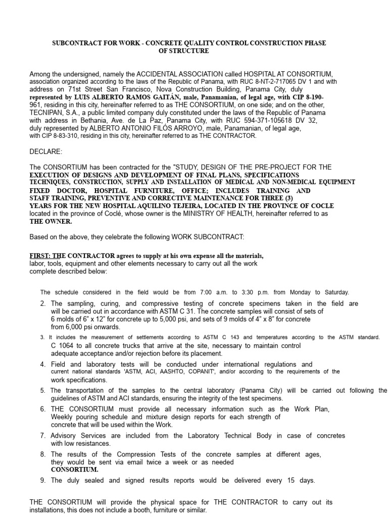Quality Control Contract Template | PDF | Concrete | Bankruptcy