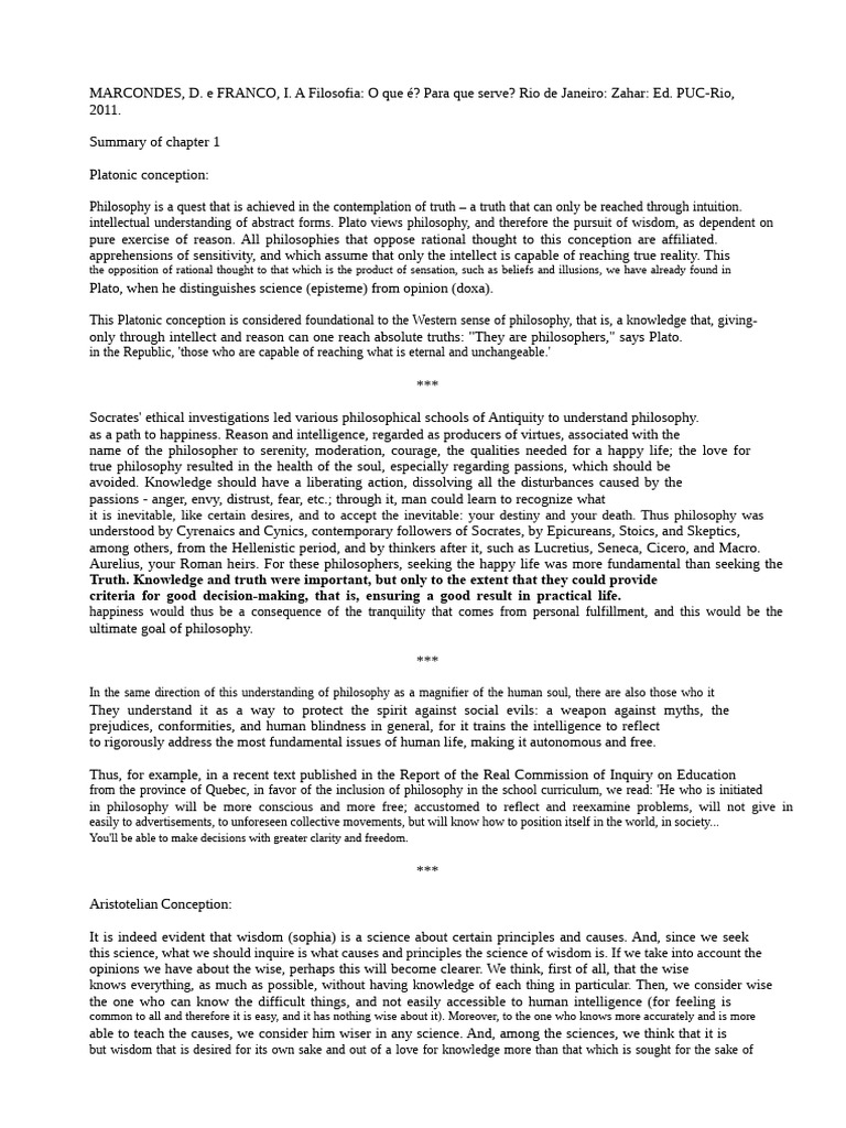 Cap 1 - Danilo Marcondes PDF | PDF | Reason | Wisdom