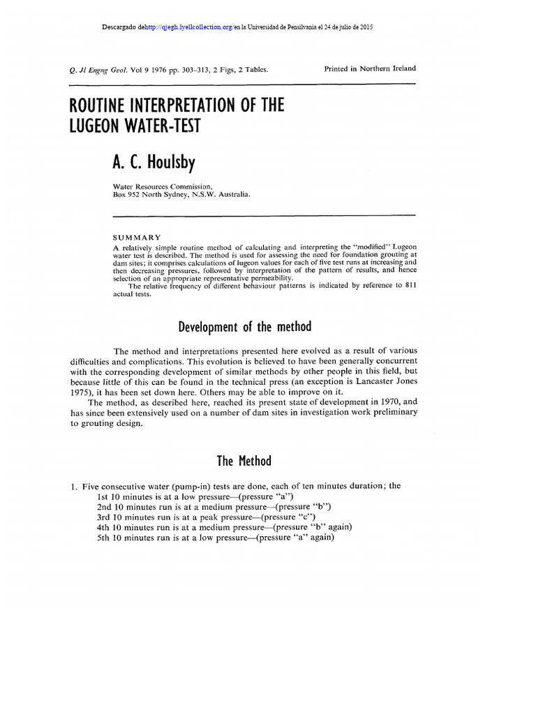 Houlsby, A.C. (1976). Routine for interpreting the modified Lugeon ...