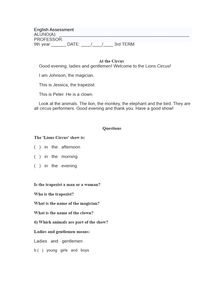 ASSESSMENT 9th Grade English 3rd Trimester | PDF