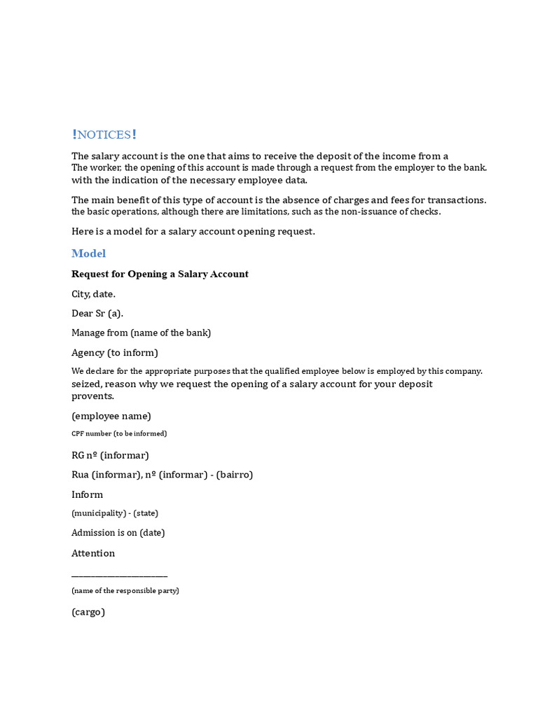 Salary Account Opening Request Template | PDF