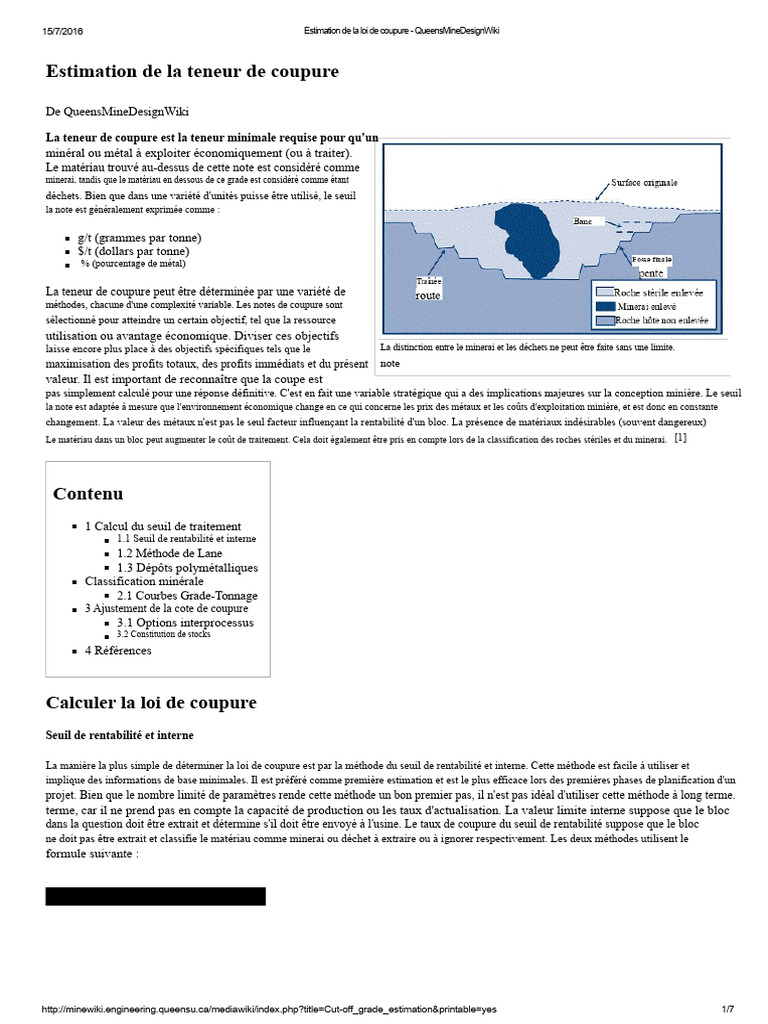 Estimation de la teneur de coupure minière | PDF | Métaux ...
