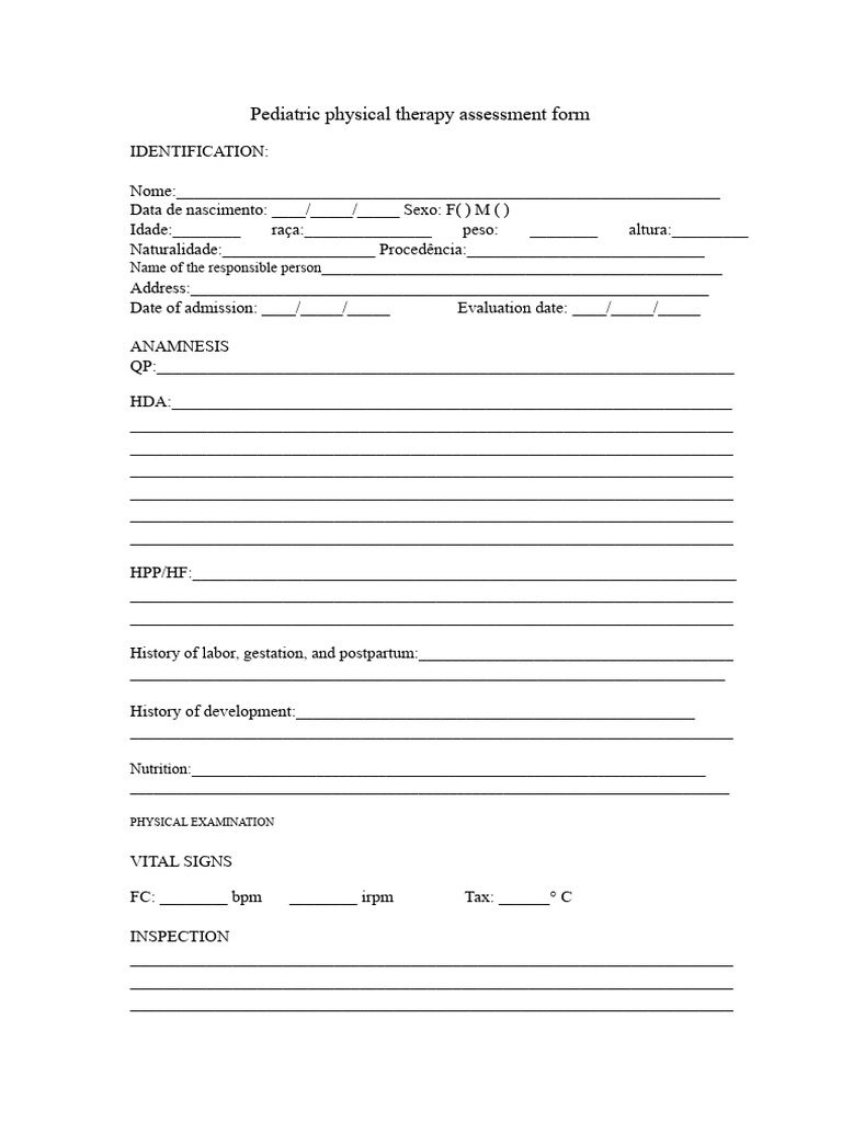 Pediatric Physiotherapy Evaluation Form | PDF | Physical Therapy ...
