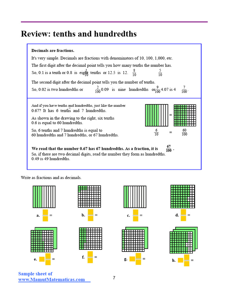 Decimals 2 Review Tenths Hundredths | PDF