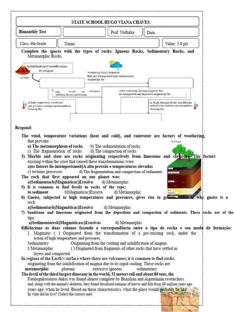 Bimonthly Test 6th grade types of rocks and soils | PDF | Rock (Geology ...