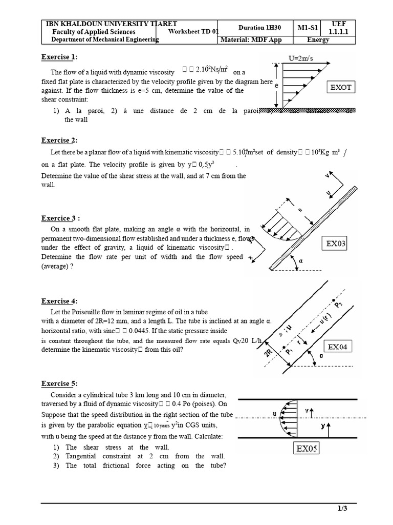 TD Chapter 1 Viscous Fluid Flow | PDF | Fluid Dynamics | Viscosity