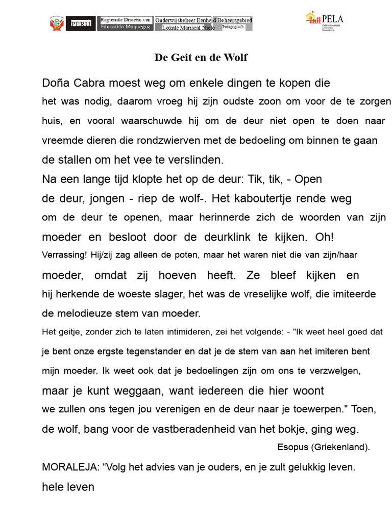 Fabel Van Het Geitje en de Wolf | PDF
